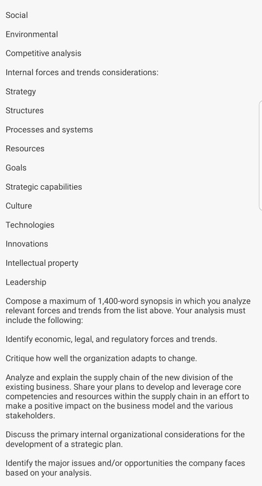Conduct an internal and external environmental | Chegg.com