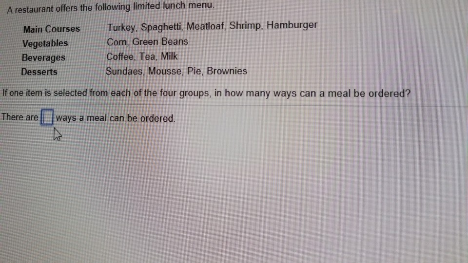 Solved A restaurant offers the following limited lunch menu. | Chegg.com