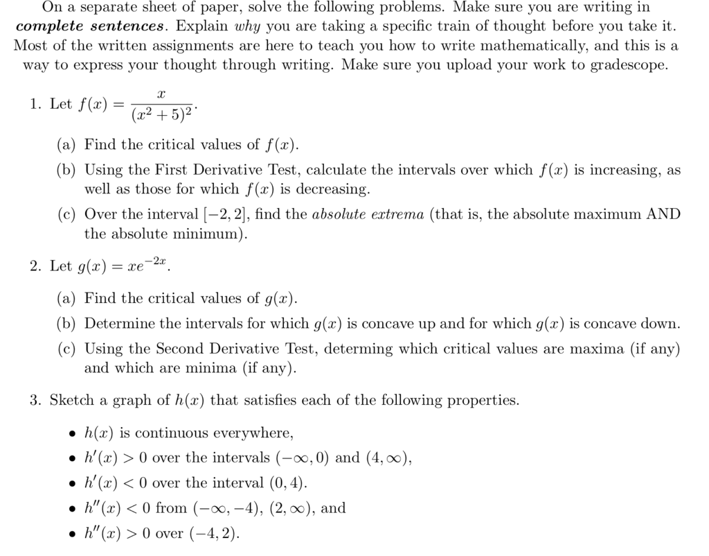 Solved On a separate sheet of paper, solve the following | Chegg.com