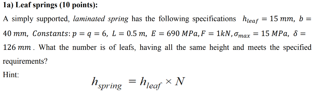 Solved la) Leaf springs (10 points): A simply supported, | Chegg.com