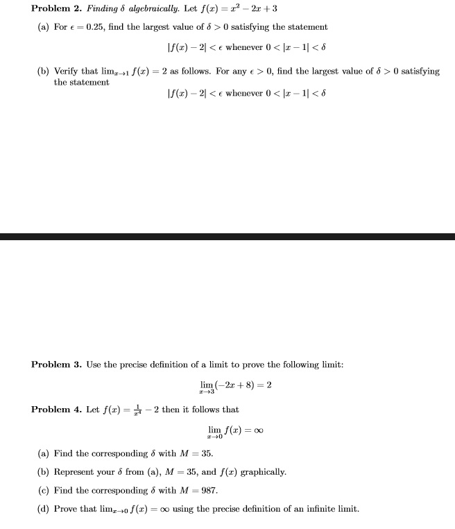 Solved Problern 2. Finding δ algebraically. Let f(x) = | Chegg.com