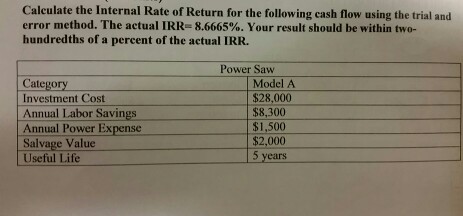 Solved Calculate the Internal Rate of Return for the | Chegg.com