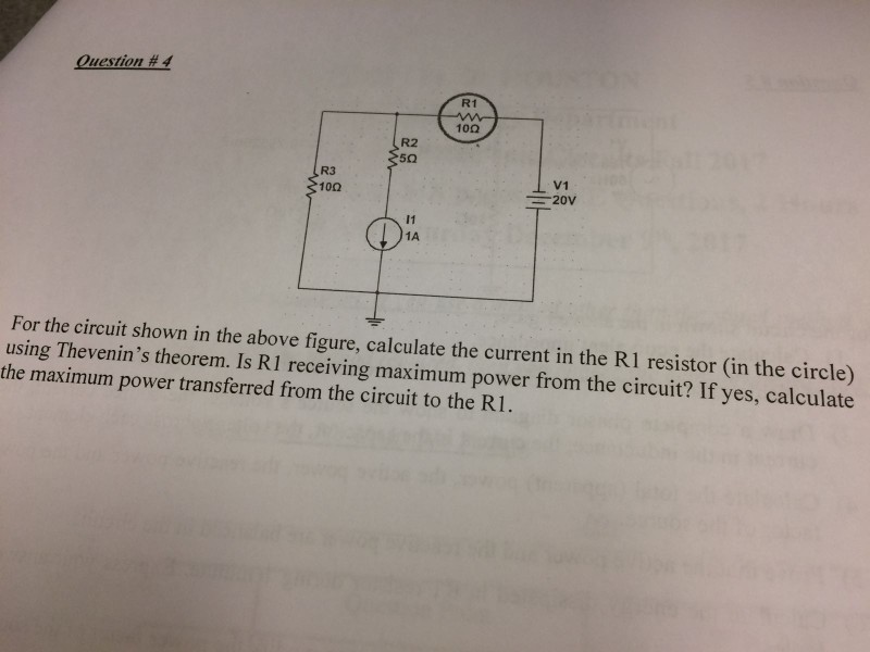 Solved uestion # 4 R1 10Ω R2 5Ω R3 10Ω V1 20V 1A For the | Chegg.com