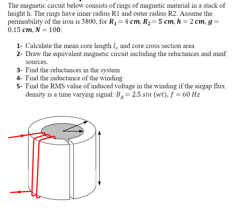 Solved The magnetic circuit below consists of rings of | Chegg.com