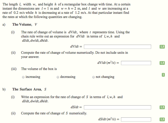 Solved The length l, width w, and height h of rectangular | Chegg.com