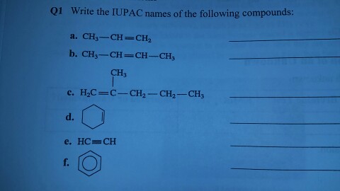 Solved Q1 Write the IUPAC names of the following compounds: | Chegg.com