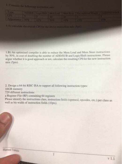 Solved Consider the following instruction mix: calculate | Chegg.com