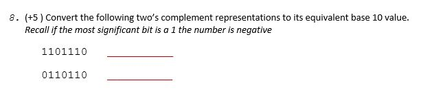 Solved 8 5 Convert The Following Twos Complement 