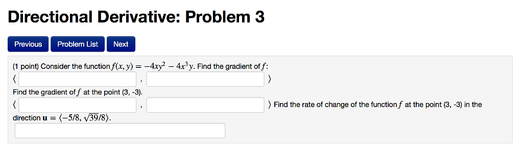Solved Directional Derivative: Problem 3 Previous Problem | Chegg.com