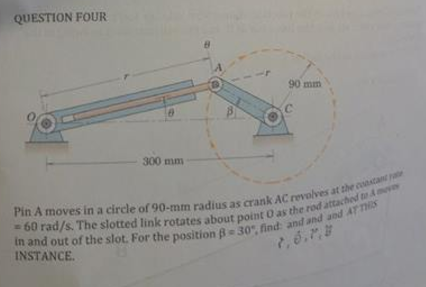 Solved Pin A moves in a circle of 90-mm radius as crank AC | Chegg.com