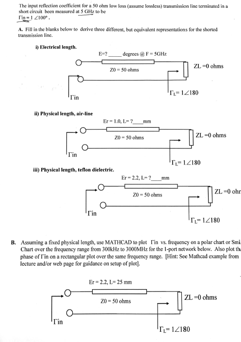 Solved The input reflection coefficient for a 50 ohm low | Chegg.com