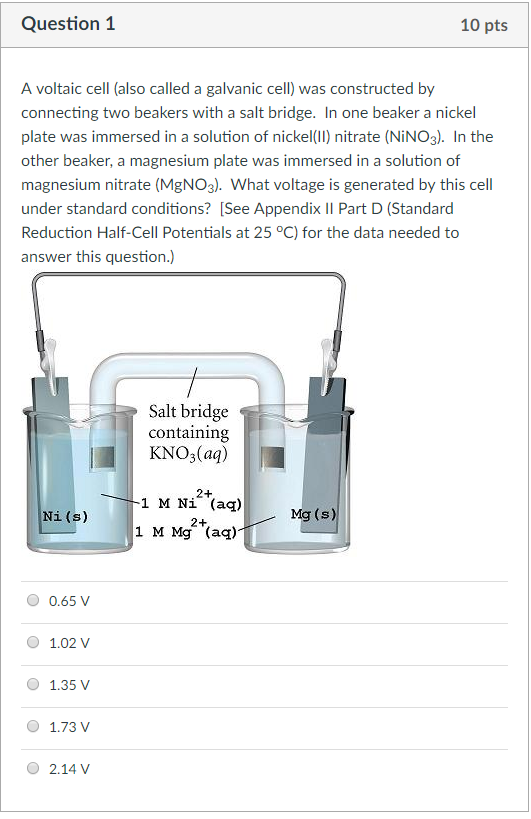 Solved Question 1 10 pts A voltaic cell (also called a | Chegg.com