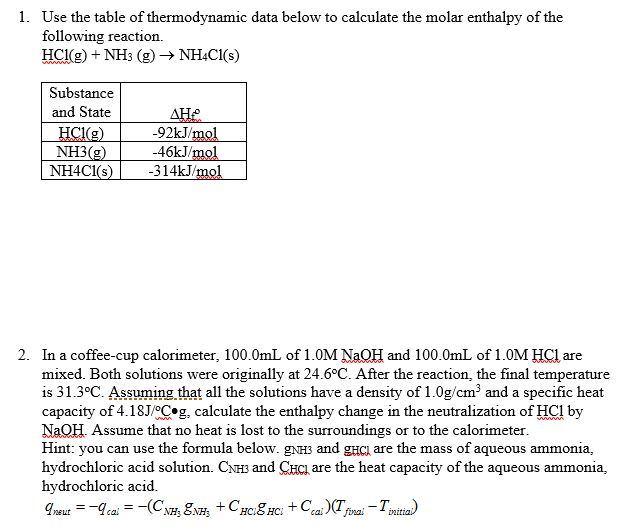 Solved Use the table of thermodynamic data below to | Chegg.com