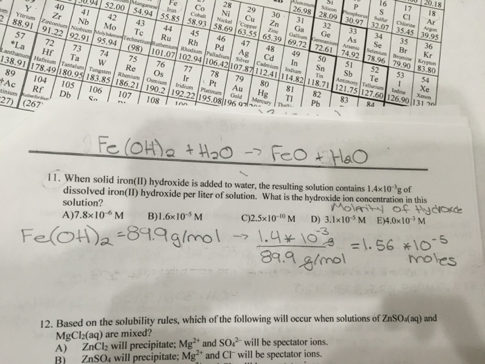 Solved When solid iron(II) hydroxide is added to water, the | Chegg.com