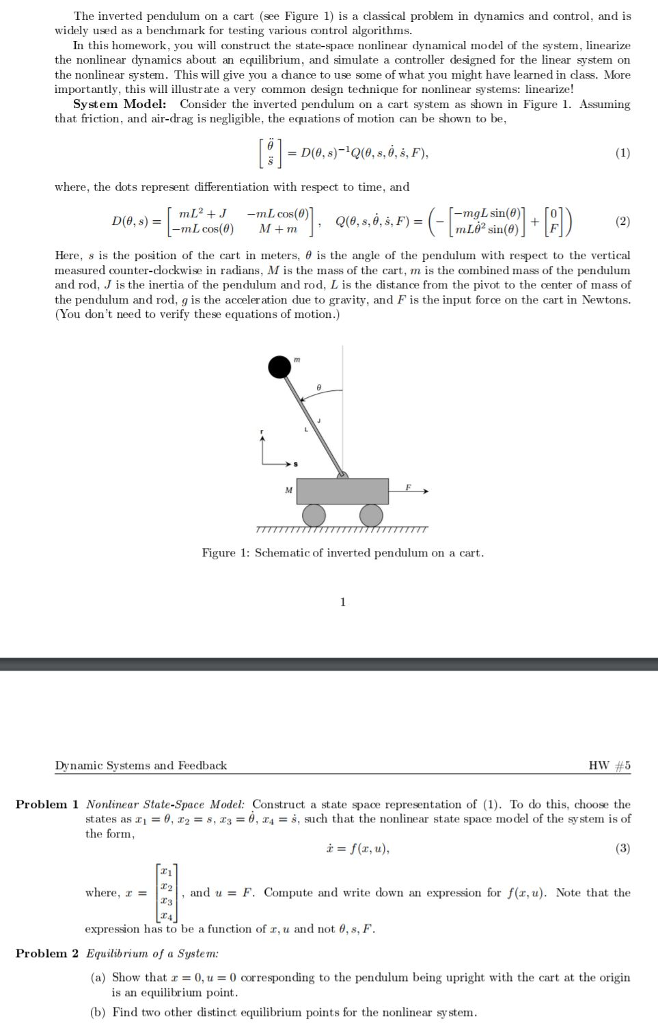 Solved The inverted pendulum on a cart (see Figure 1) is a | Chegg.com