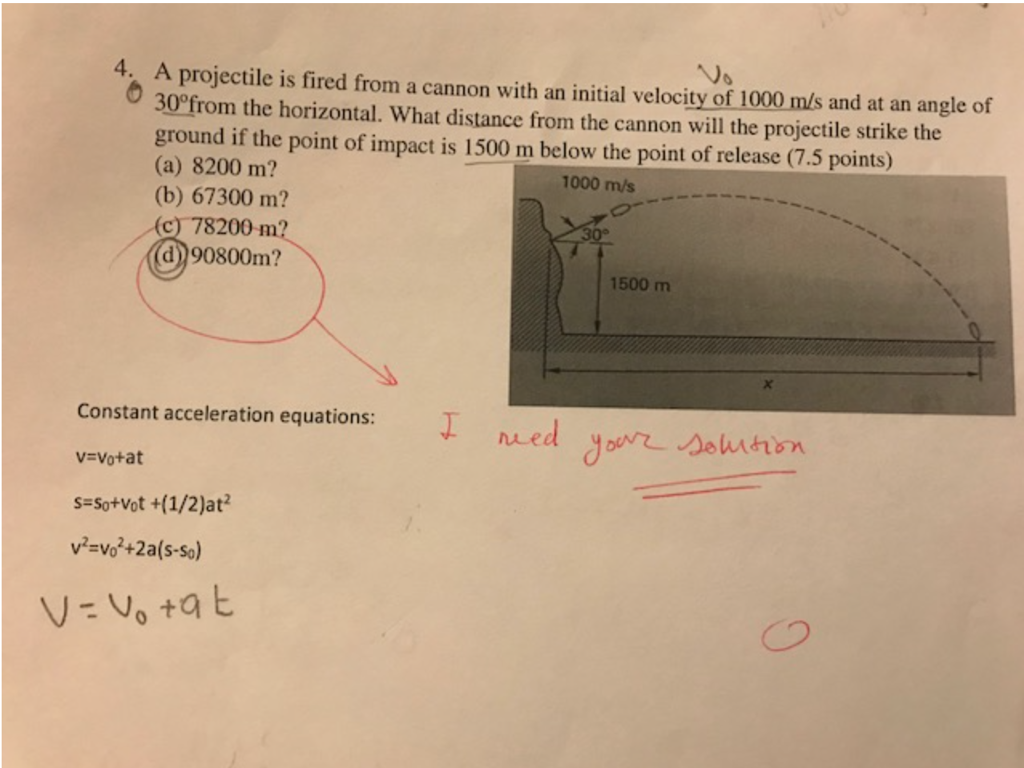 Solved Vi 4. A projectile is fired from a cannon with an | Chegg.com