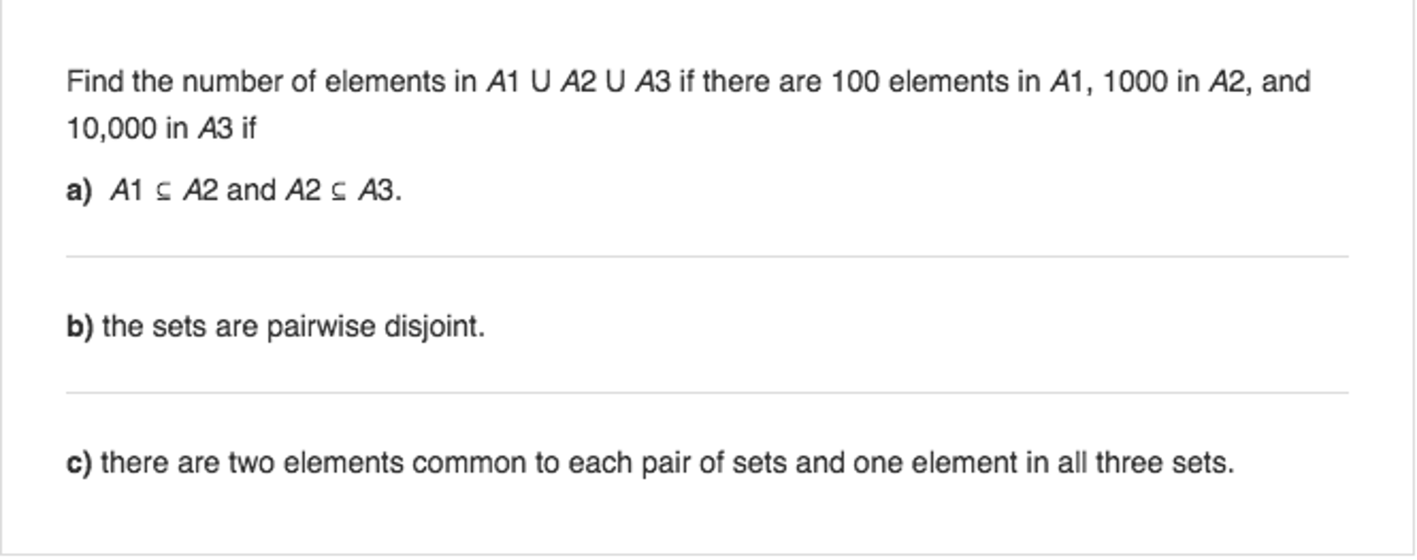 Solved Find the number of elements in A1 U A2 U A3 if there | Chegg.com