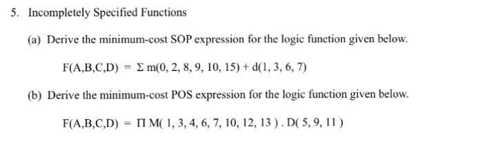 Solved Incompletely Specified Functions Derive The