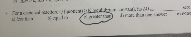 Solved For a chemical reaction, Q (quotient) > K | Chegg.com