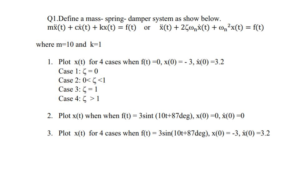 Solved Q1.Define a mass- spring- damper system as show | Chegg.com
