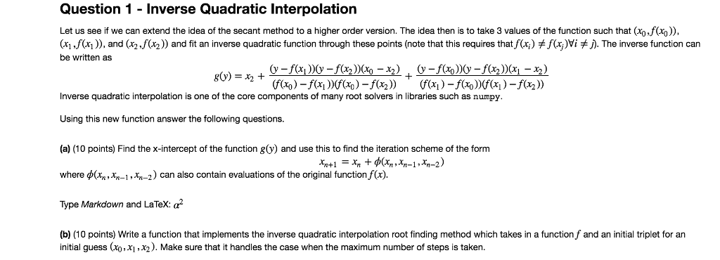 Question 1 - Inverse Quadratic Interpolation Let us | Chegg.com