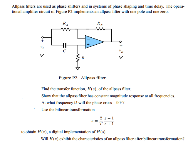 Solved Allpass filters are used as phase shifters and in | Chegg.com
