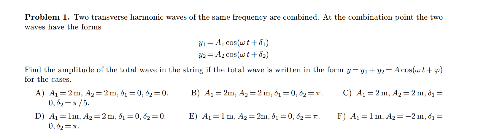 Solved Two transverse harmonic waves of the same frequency | Chegg.com