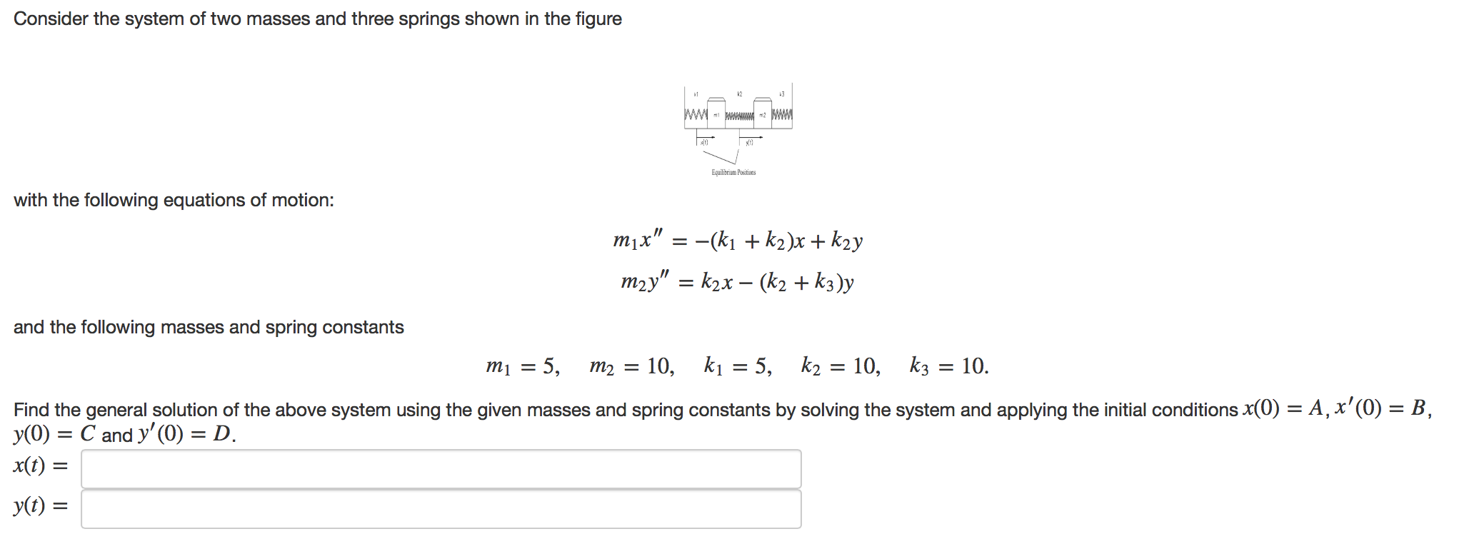 Solved Consider the system of two masses and three springs | Chegg.com