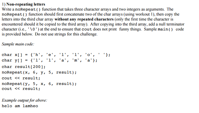 Solved Non-repeating letters Write a noRepeat ( ) function | Chegg.com