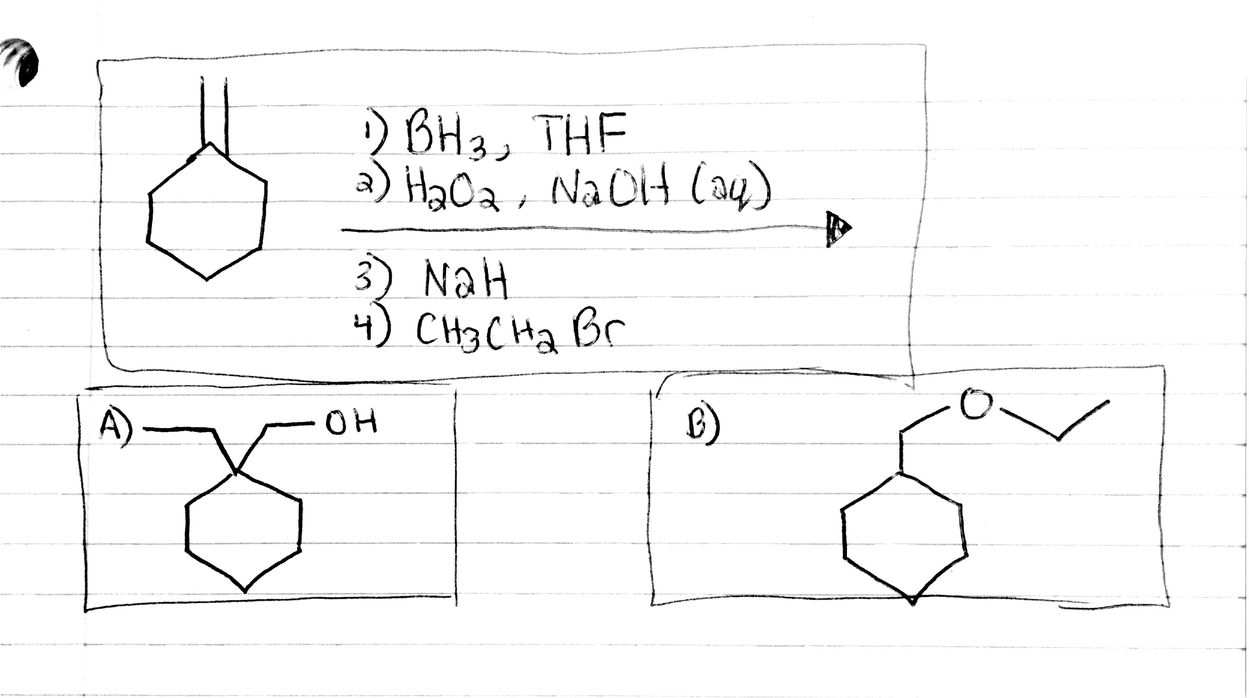 Solved D BH, THF 3) Haa, NaOH Cay) ) NaH 4) CH3CMa BC A) OH | Chegg.com