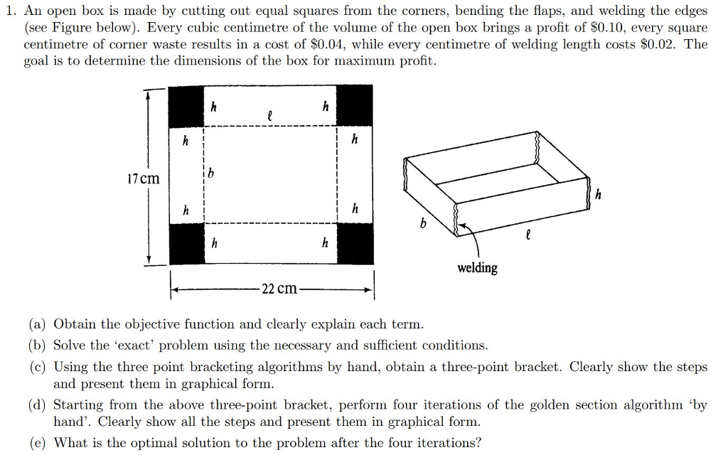 Solved 1. An open box is made by cutting out equal squares | Chegg.com