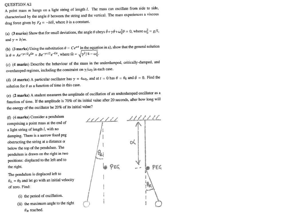 Solved A point mass m hangs on a light string of length t. | Chegg.com
