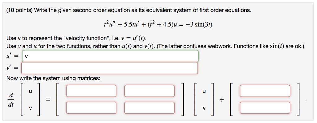 Solved (10 points) Write the given second order equation as | Chegg.com
