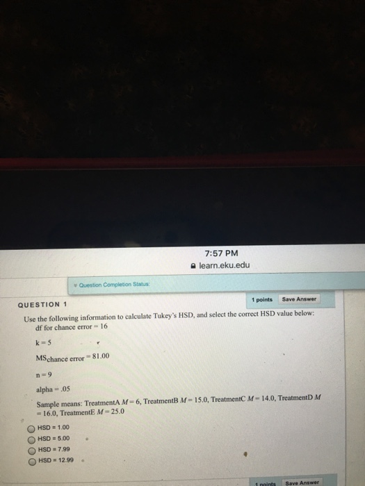 Solved Use the following information to calculate Tukey's | Chegg.com