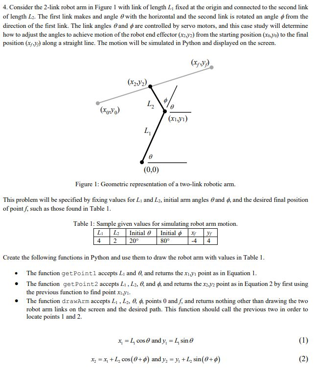 Solved 4. Consider the 2-link robot arm in Figure 1 with | Chegg.com