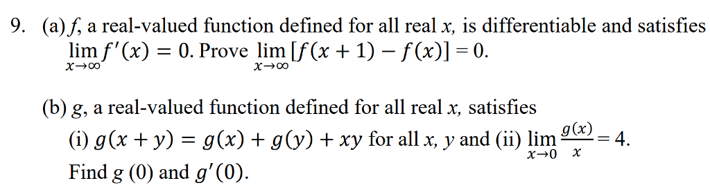 Solved 9. (a)f, a real-valued function defined for all real | Chegg.com