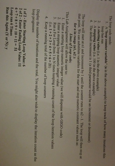 Solved The Loop Code Needs 1 A Loop Counter Variable N