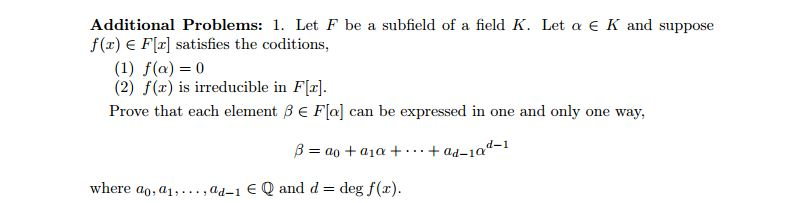 Solved Let F be a subfield of a field K. Let alpha K and | Chegg.com