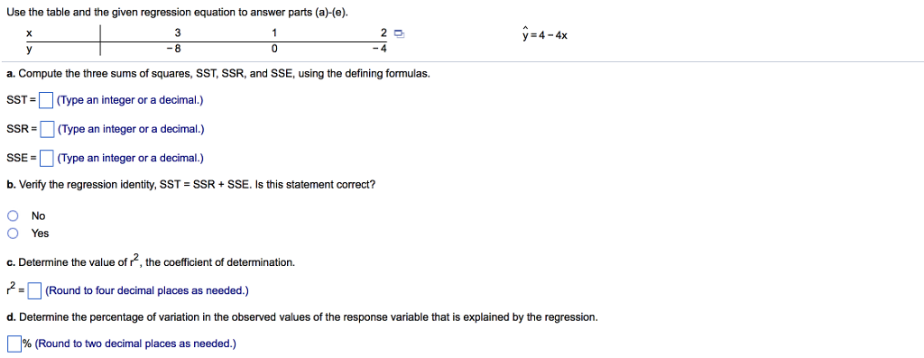 Solved Use The Table And The Given Regression Equation To