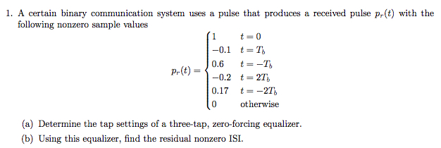 Solved 1 A Certain Binary Communication System Uses A Pulse
