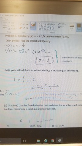 Solved Consider g(x) = x + 1/x on the domain (0, infinity). | Chegg.com