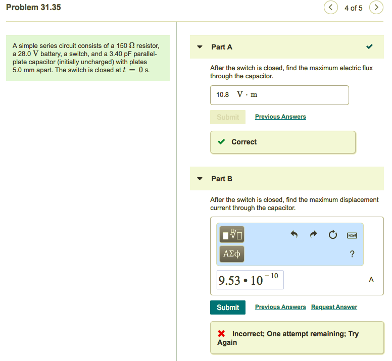 Solved Problem 31.35 4 of 5 A simple series circuit consists | Chegg.com