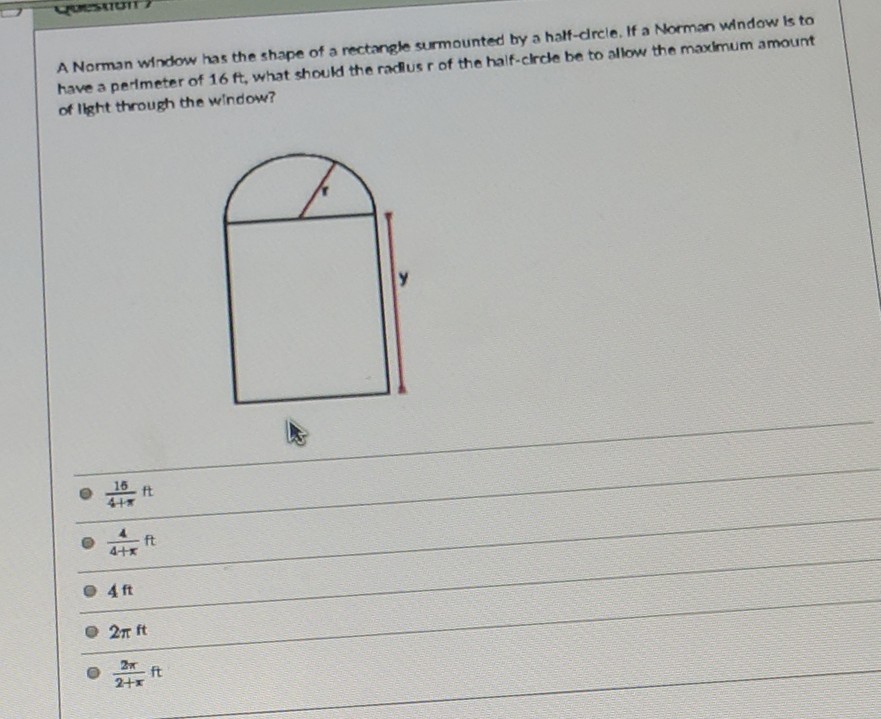 Solved: A Norman Window Has The Shape Of A Rectangle Surmo... | Chegg.com