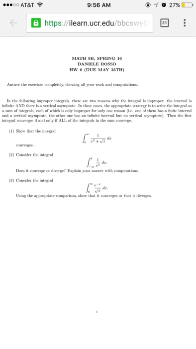 Solved In the following improper integrals. there are two | Chegg.com