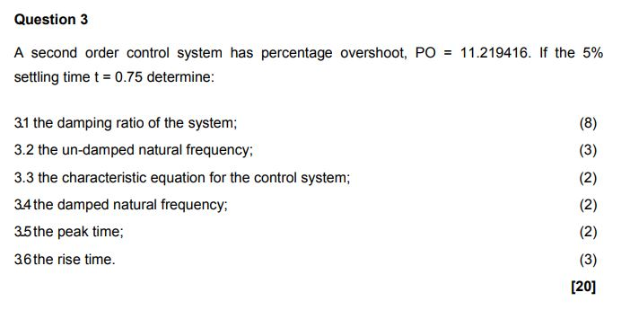 Solved Question 3 A second order control system has | Chegg.com