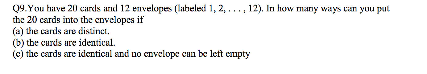 Solved You have 20 cards and 12 envelopes (labeled 1,2,..., | Chegg.com