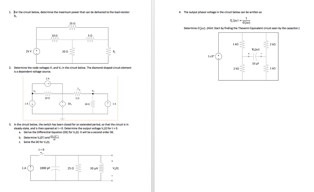 Solved 1· For the circuit below, determine the maximum power | Chegg.com