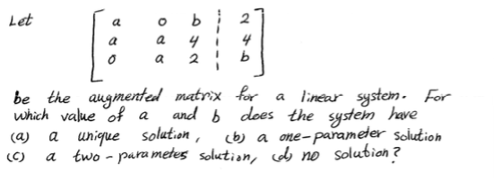 Solved Let be the aug matrix ter a linear system. For which | Chegg.com