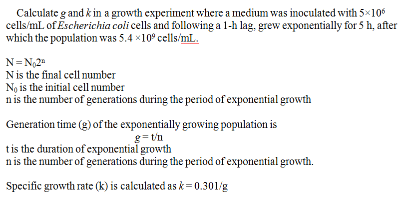 Solved Calculate g and k in a growth experiment where a | Chegg.com