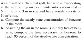 Solved As a result of a chemical spill, benzene is | Chegg.com